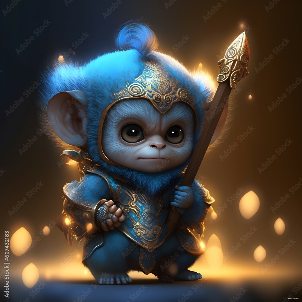 Anthropomorphic super cute fantasy little Monkeys warrior 3d concept ...