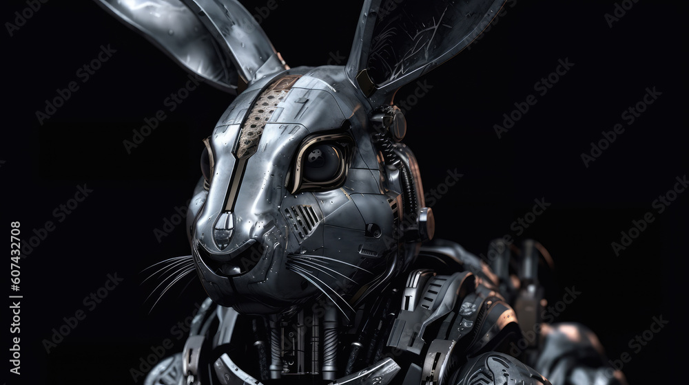 Image of a robotic rabbit on a black background. Year of the Rabbit ...