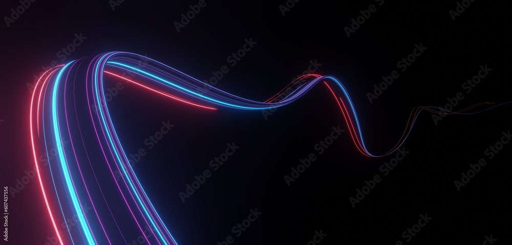 3d render technology abstract colorful high-speed light trails ...