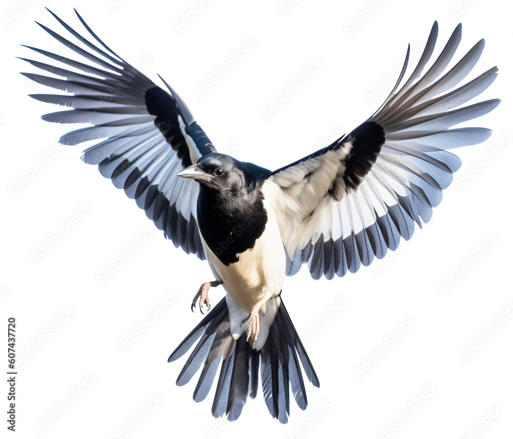 Flying magpie, raven, crow bird on the transparent background PNG. AI ...