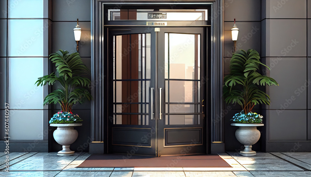 Entrance door luxury of business office building, Hotel lobby ...