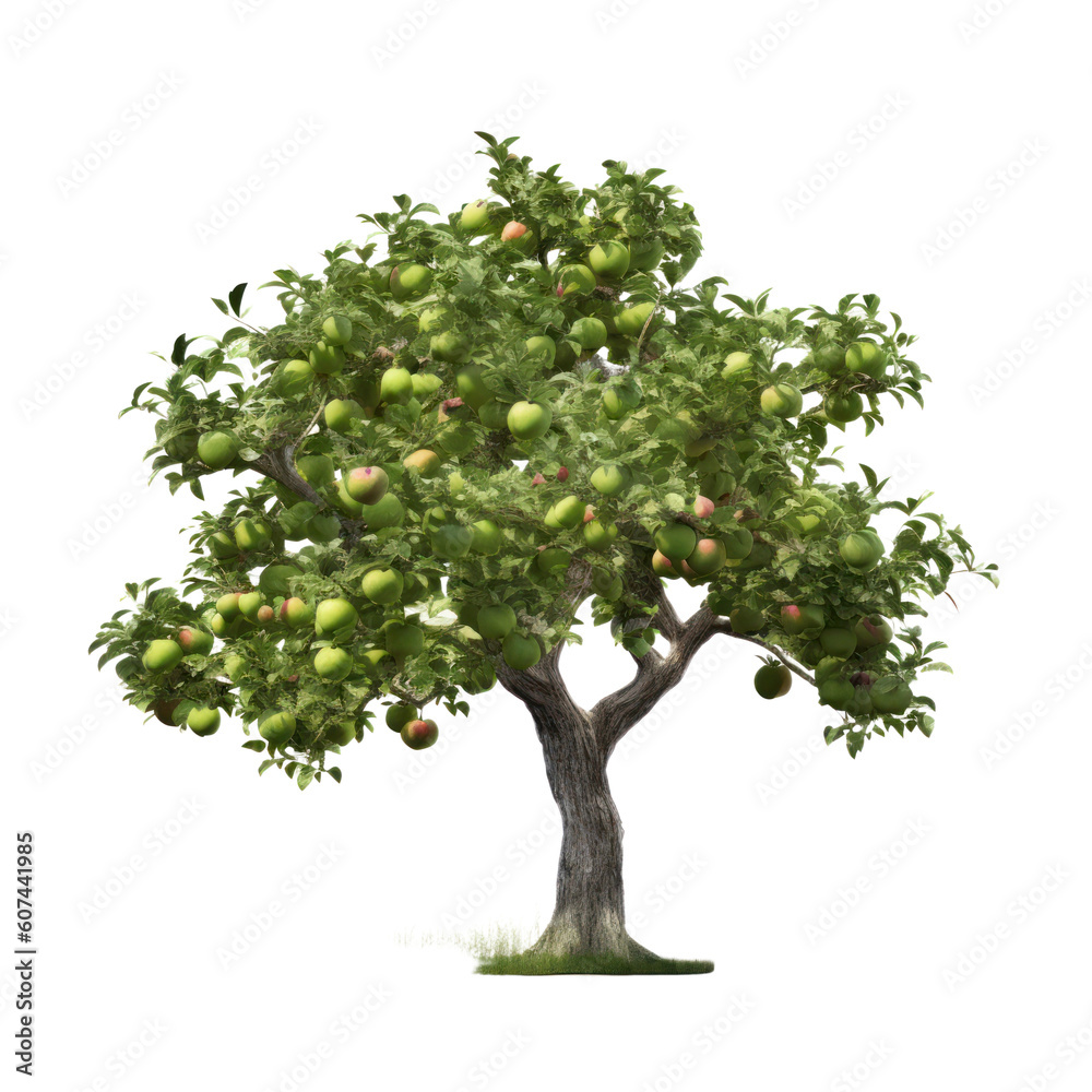 Apple tree isolated on transparent background, Ripe fruits and green ...