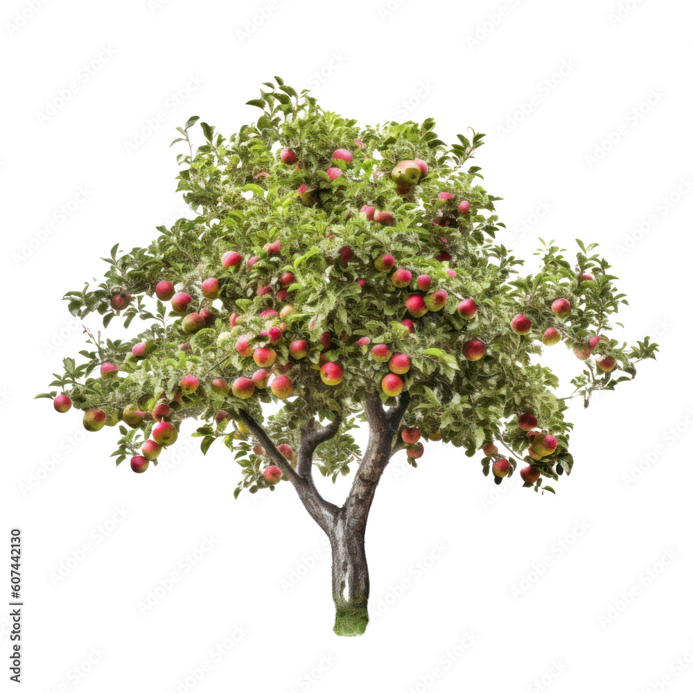 Apple tree isolated on transparent background, Red ripe fruits and ...