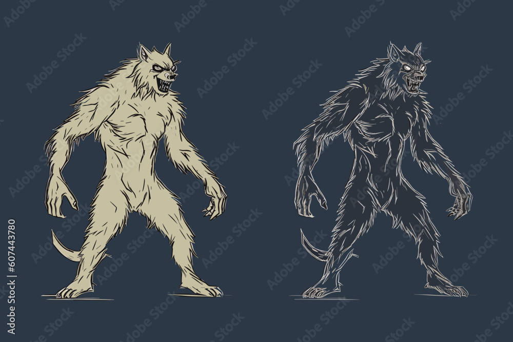 Doodle inspired Werewolf transforming into a human, cartoon sticker ...