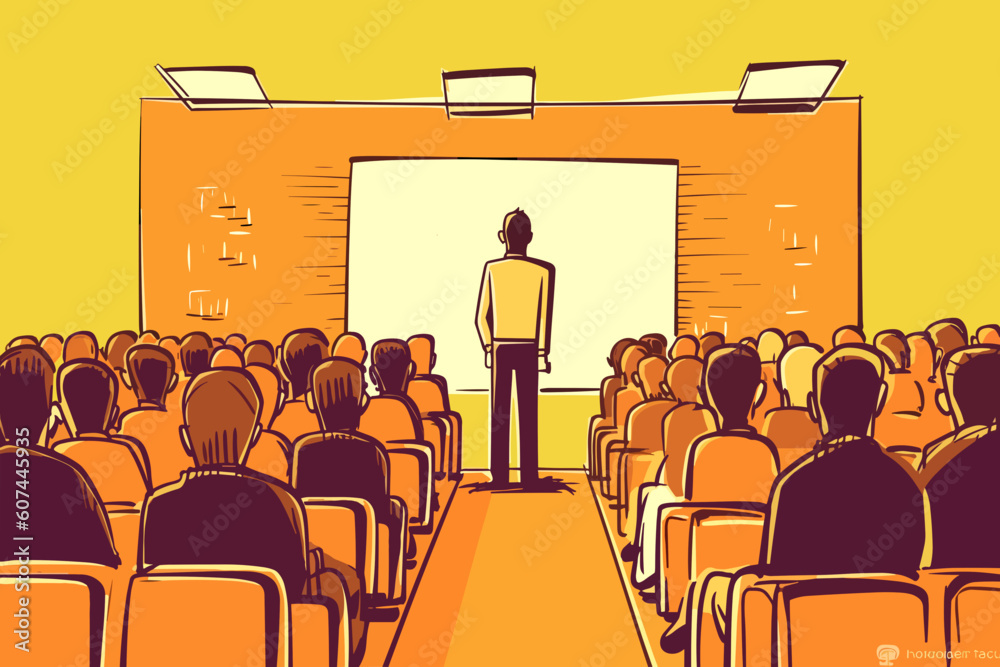 Doodle inspired Sensible attending a seminar, cartoon sticker, sketch ...