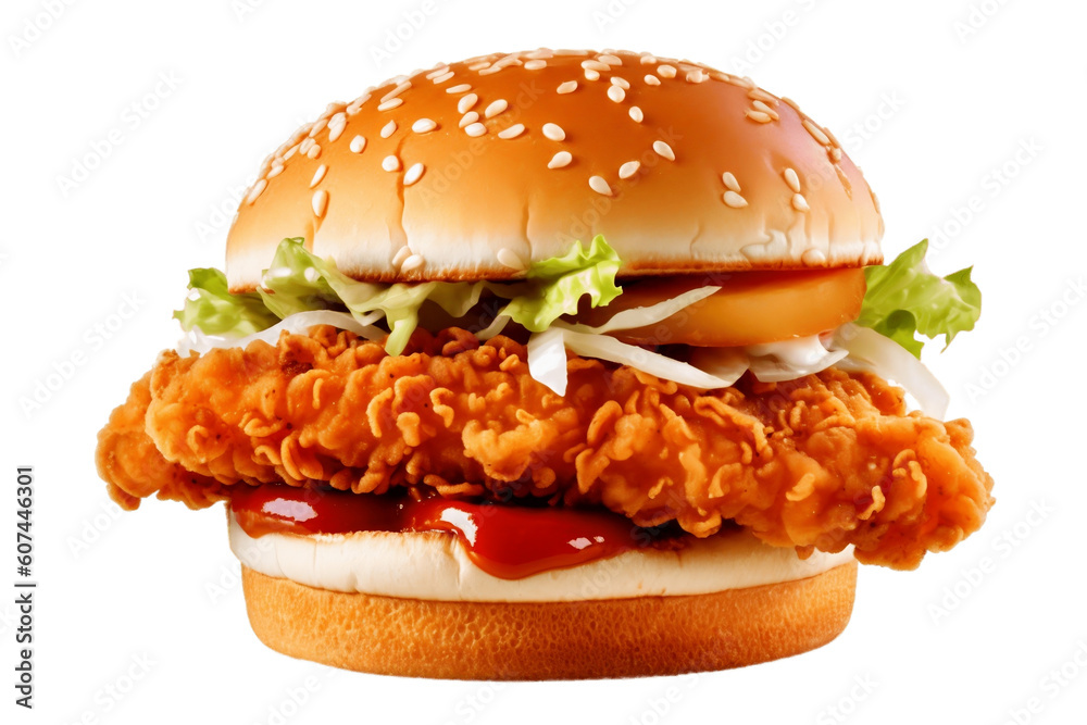 Crispy chicken burger isolated on transparent background. AI Stock ...