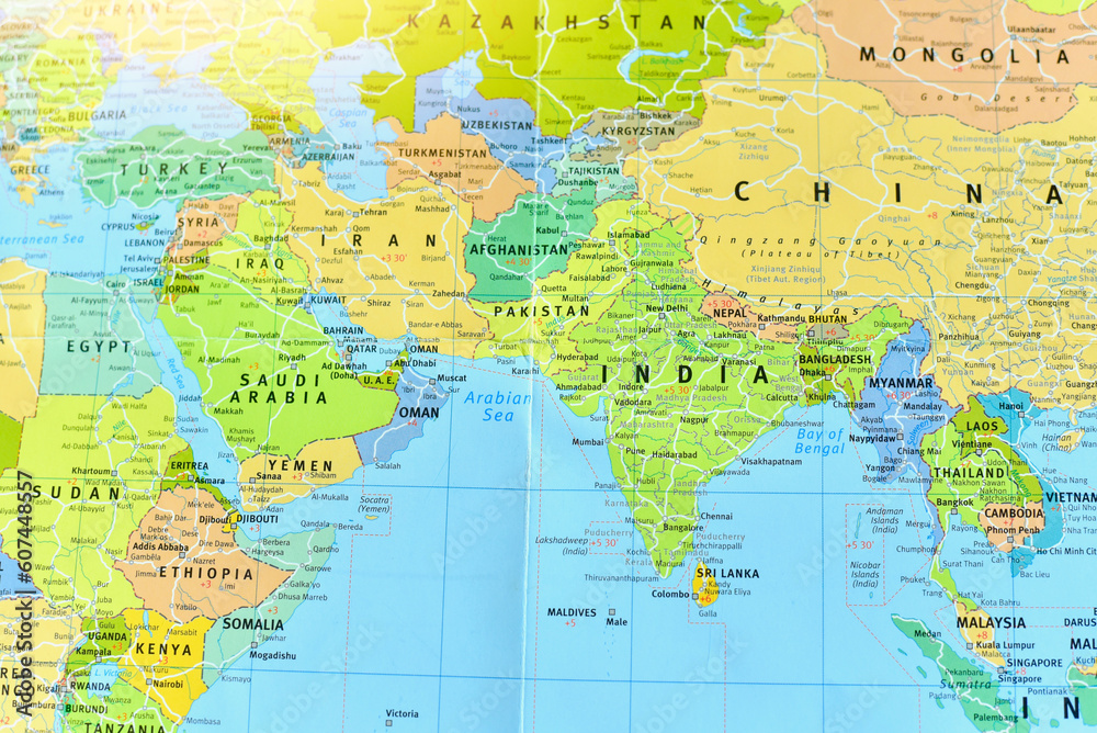 Politcal Map of South Asia and Middle East Stock Photo | Adobe Stock