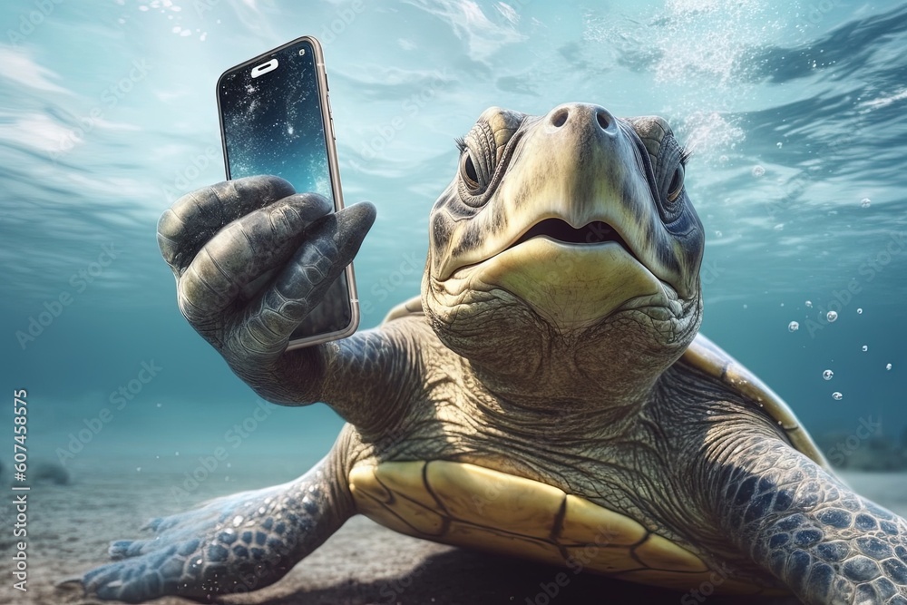 Turtle wild animal making a selfie with a smartphone illustration ...