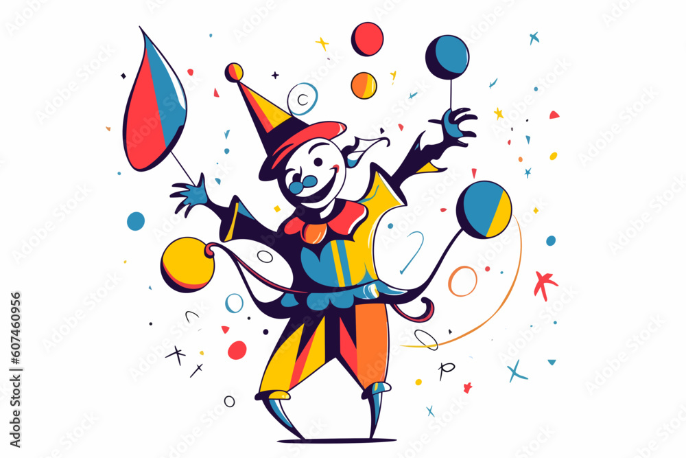 Doodle inspired Jester telling jokes, cartoon sticker, sketch, vector ...