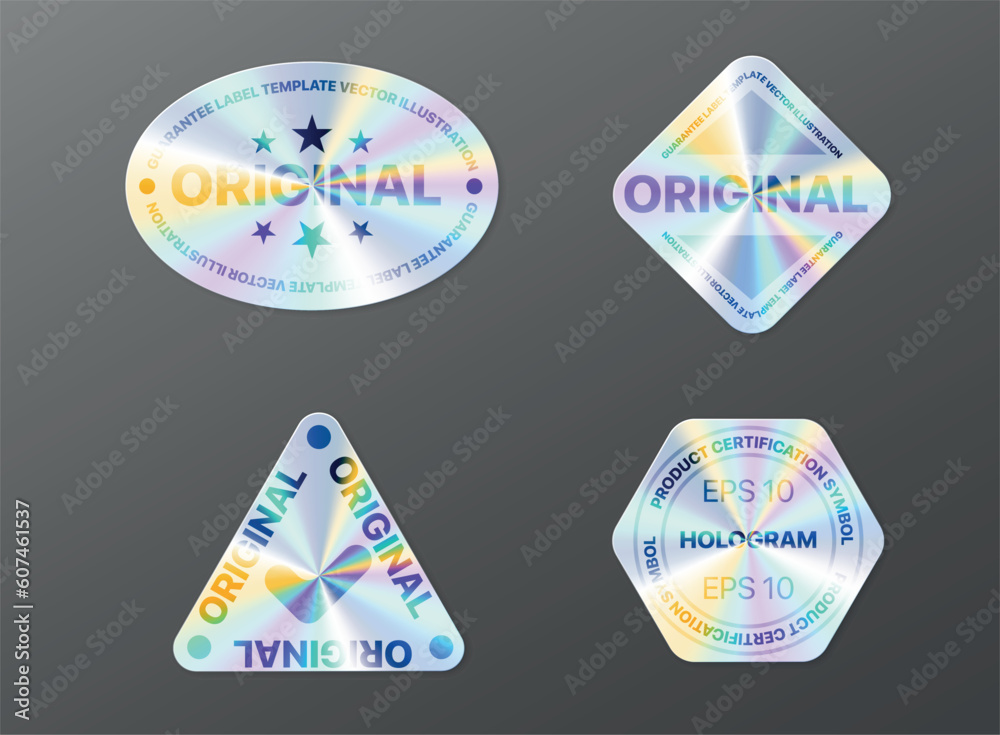 Holograph sticker label vector retro sale gradient. Hologram sticker ...