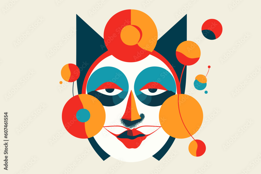 Doodle inspired Jester painting faces, cartoon sticker, sketch, vector ...