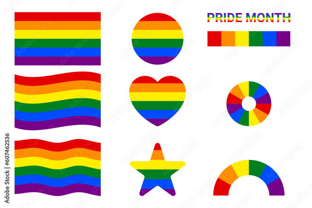 rainbow flag set pride month flags LGTBTQIA Stock Vector | Adobe Stock