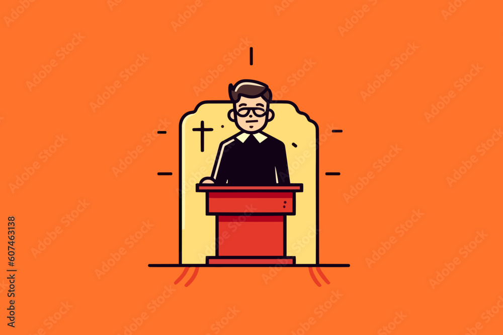 Grafika wektorowa Stock: Doodle inspired Priest preaching at the pulpit ...
