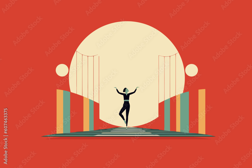 Doodle inspired Acrobat performing on stage, cartoon sticker, sketch ...