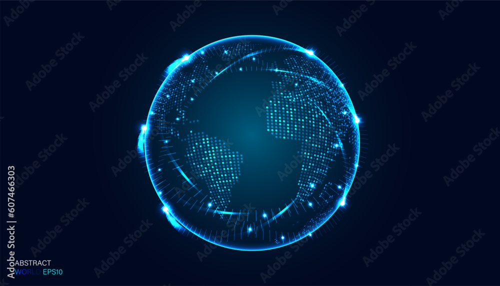 Abstract digital globe dot concept connection network moving ...