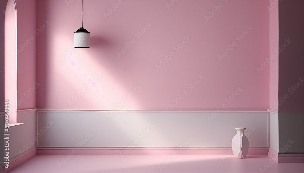 Pink wall, stage with spotlight, interior design scenario for your ...
