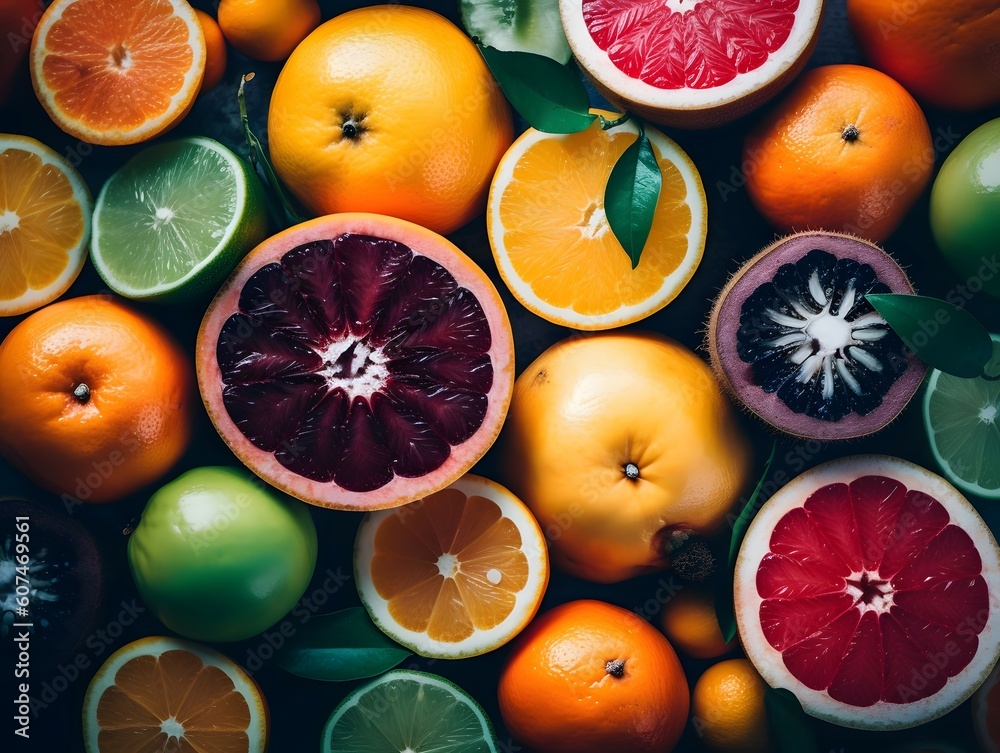 fruits, seamless background, visible drops of water, overhead angle ...