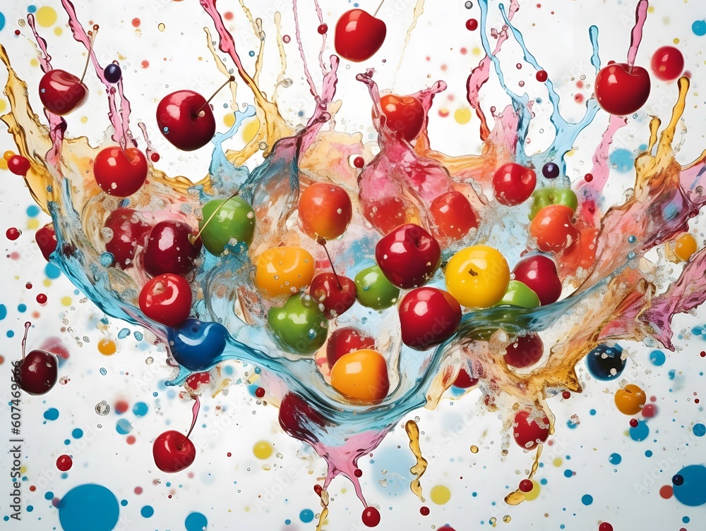 fruits, seamless background, visible drops of water, overhead angle ...