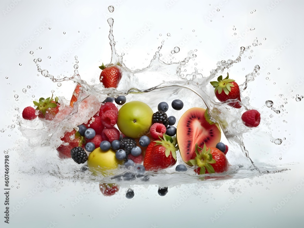 fruits, seamless background, visible drops of water, overhead angle ...