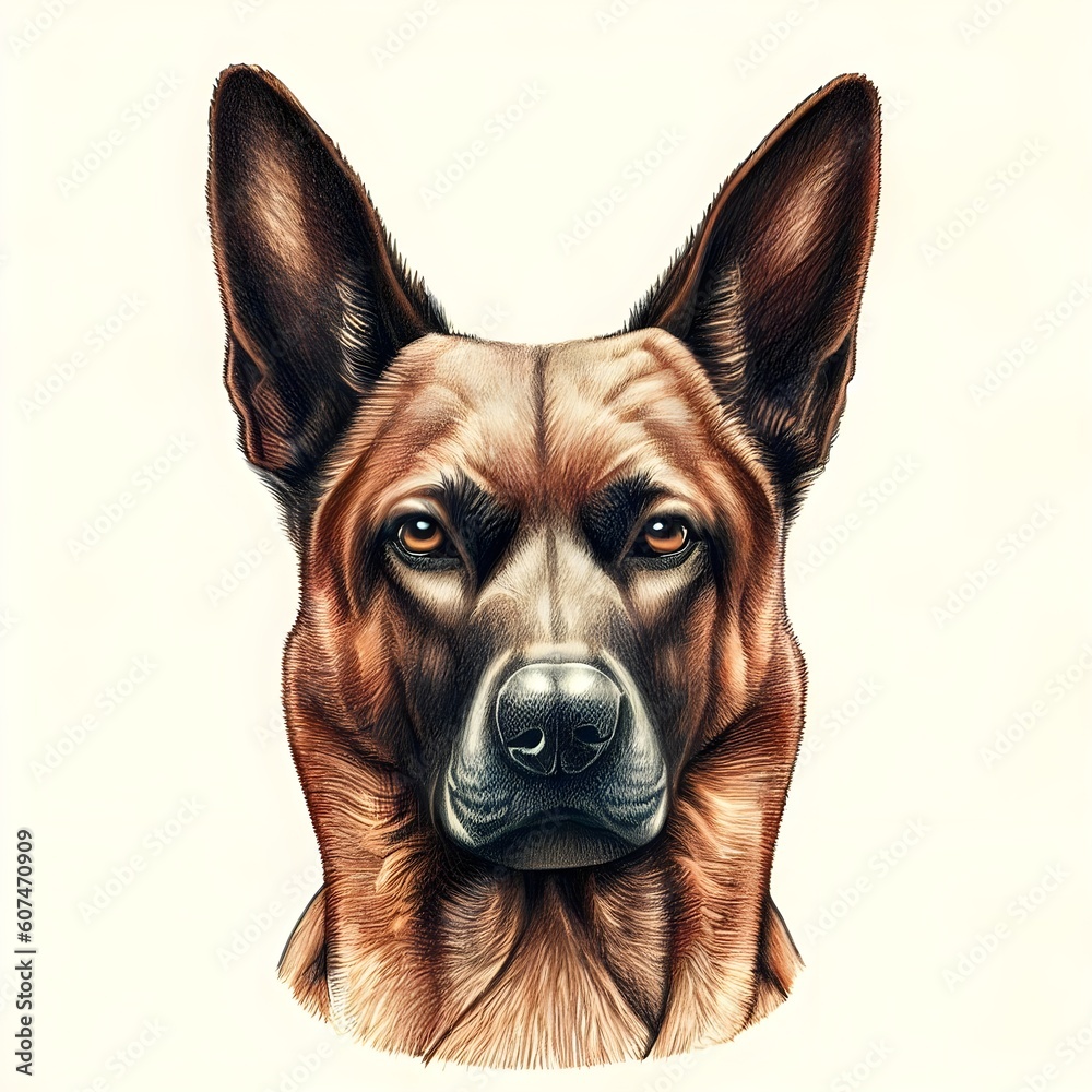 portrait of a belgian malinois dog pencil drawing illustration isolated ...