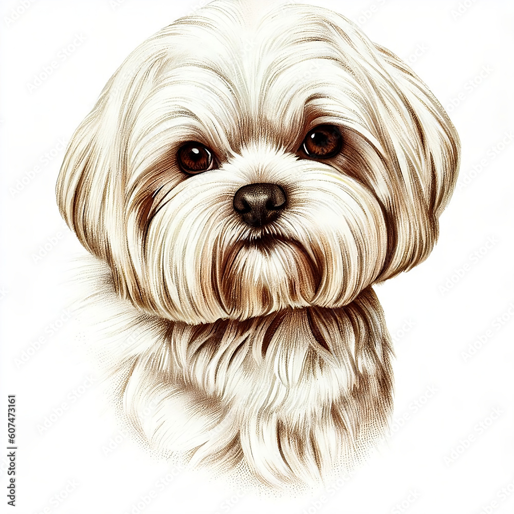 portrait of a maltese dog pencil drawing illustration isolated on white ...