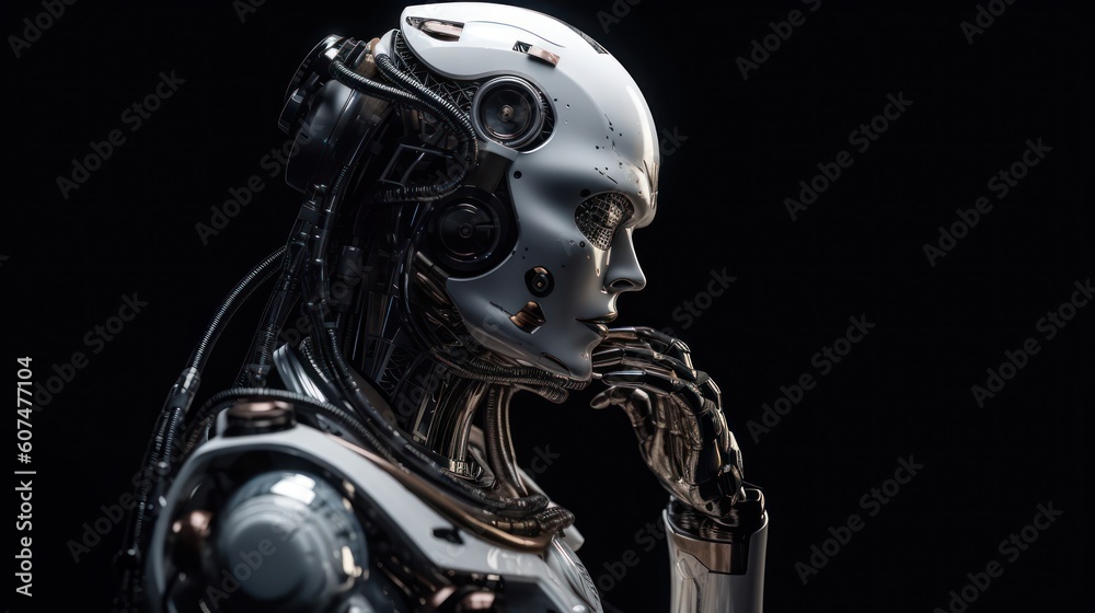 Thinking detaile realistic robot. Generative AI Stock Illustration ...