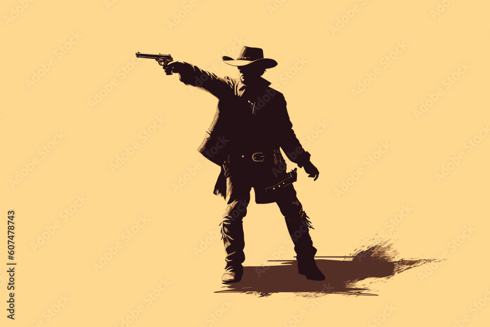 Doodle inspired Gunslinger drawing their guns, cartoon sticker, sketch ...