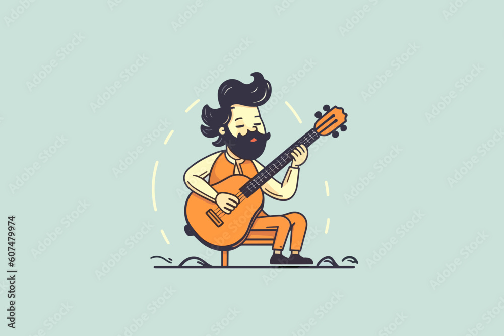 Doodle inspired Bard playing a musical instrument, cartoon sticker ...