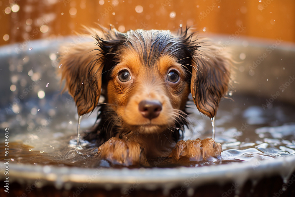Adorable Dog's Bath Time Adventure. Heartwarming moment of a cute dog ...
