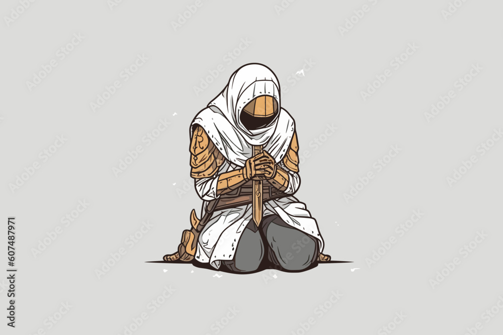 Doodle inspired Paladin praying to their deity, cartoon sticker, sketch ...