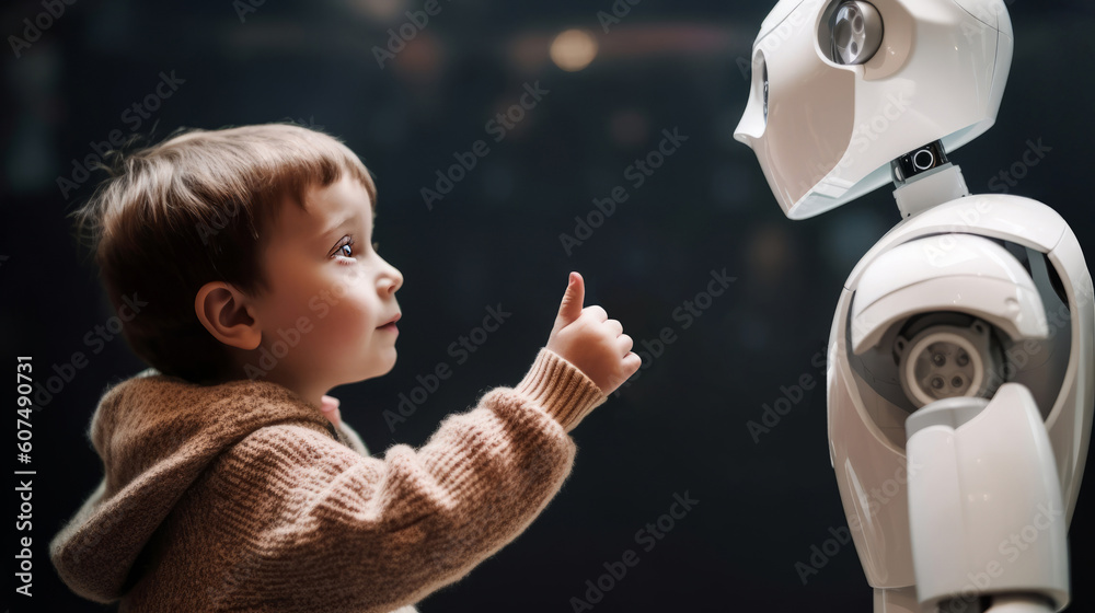 Human-Robot Collaboration: Young Boy and White Robot Thumbs Up, AI ...