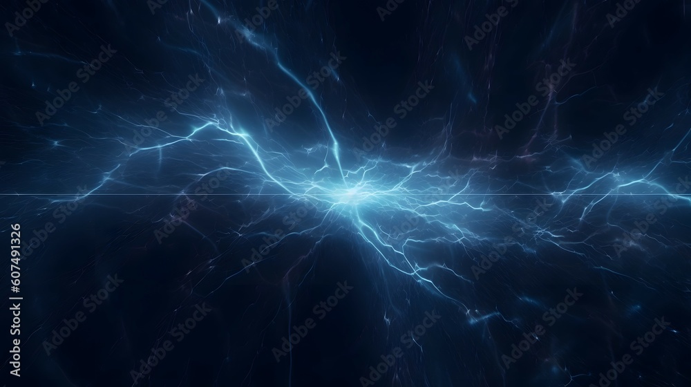 Seamless dark blue background with electric glowing lightning flares ...