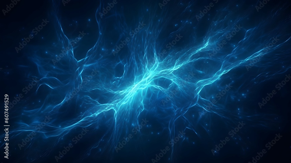 Seamless dark blue background with electric glowing lightning flares ...
