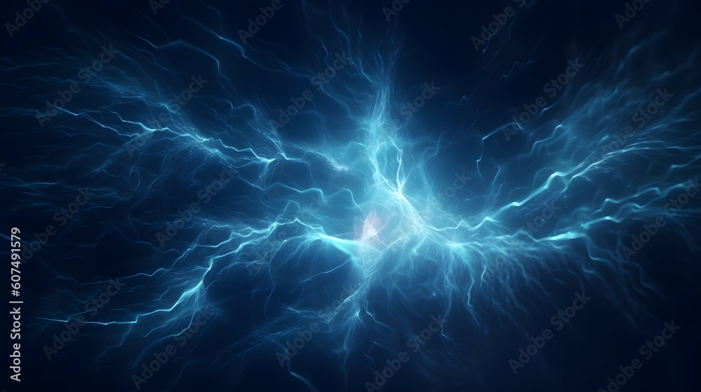 Seamless dark blue background with electric glowing lightning flares ...