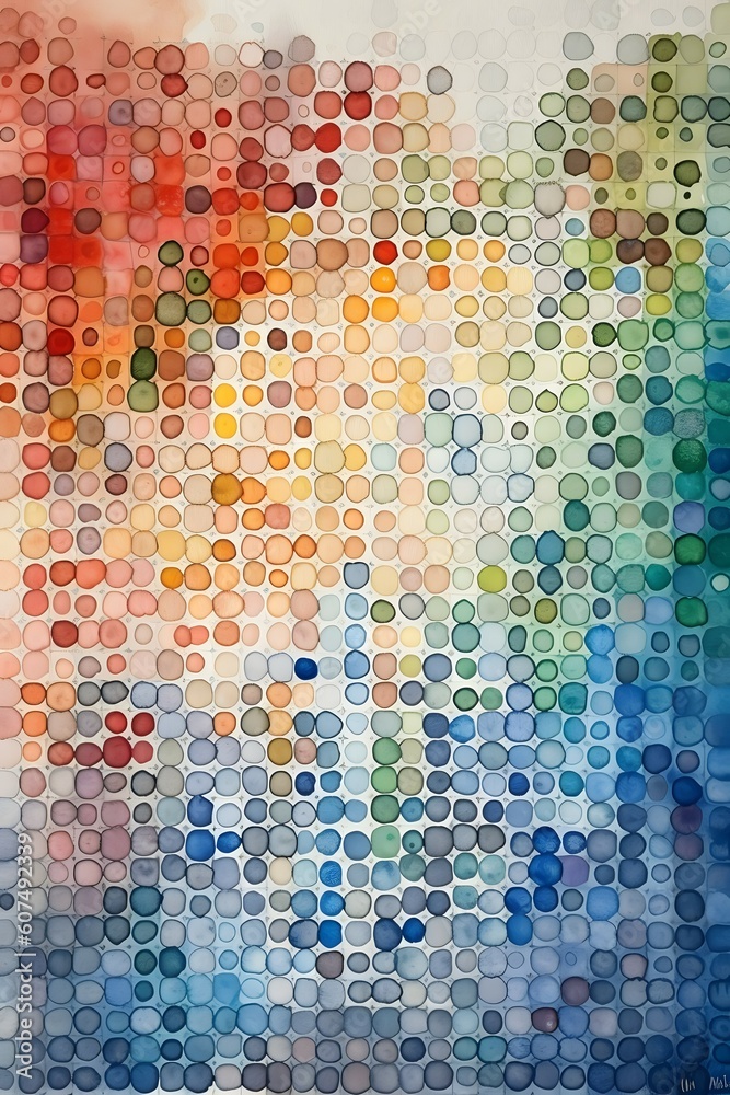 an abstract color theory, watercolored pencil in short dots and dashes ...