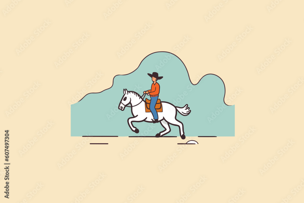 Doodle inspired Cowboy riding a horse, cartoon sticker, sketch, vector ...