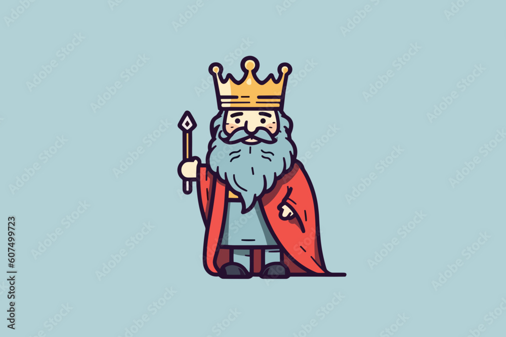 Doodle inspired King giving orders, cartoon sticker, sketch, vector ...