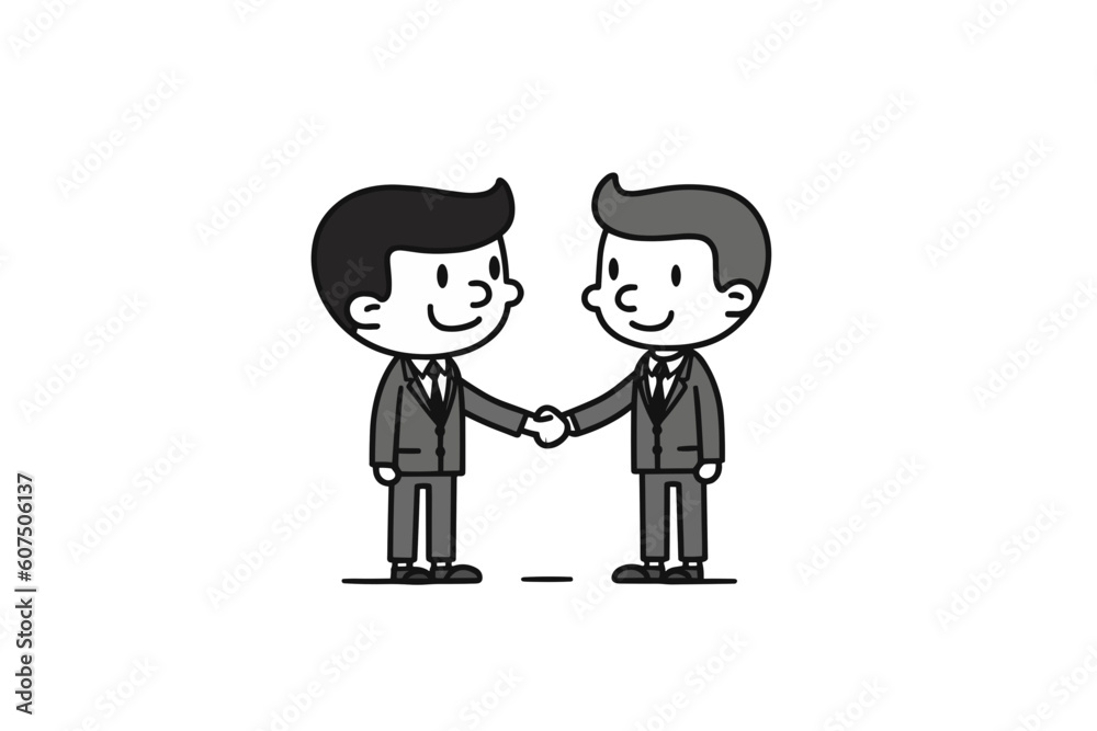Doodle inspired President shaking hands, cartoon sticker, sketch ...