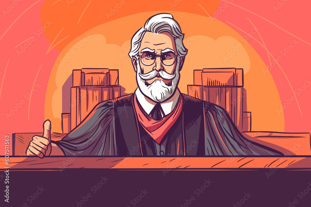 Doodle inspired Judge listening to court cases, cartoon sticker, sketch ...