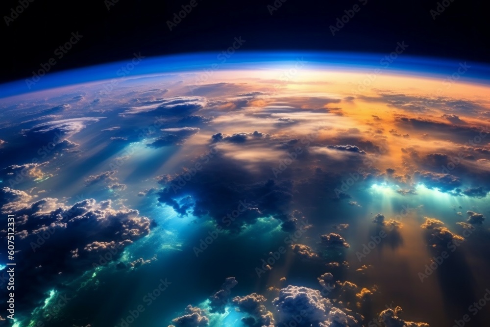 Radiation glow after nuclear explosion, view from space. The concept of ...