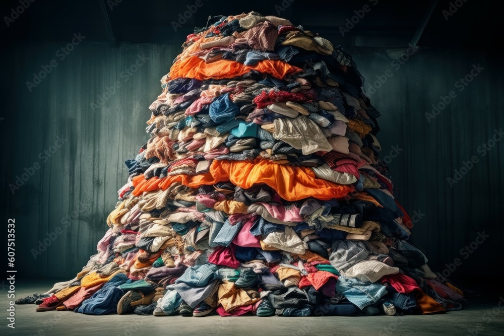 Pile of textile and clothing waste. The concept of climate change as ...