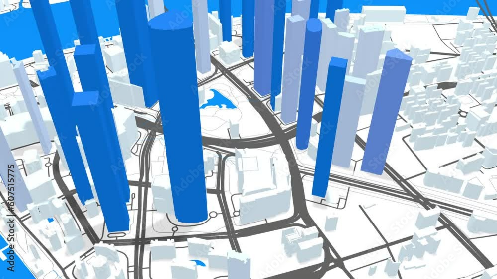 3d model Shanghai map zoom background loop. Spinning around China city ...