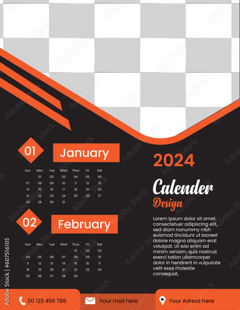 Monthly Wall calendar template for 2024 year. Week Starts on monday ...