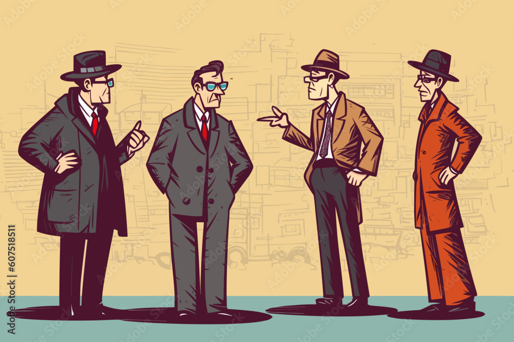 Doodle inspired Detective interviewing witnesses, cartoon sticker ...