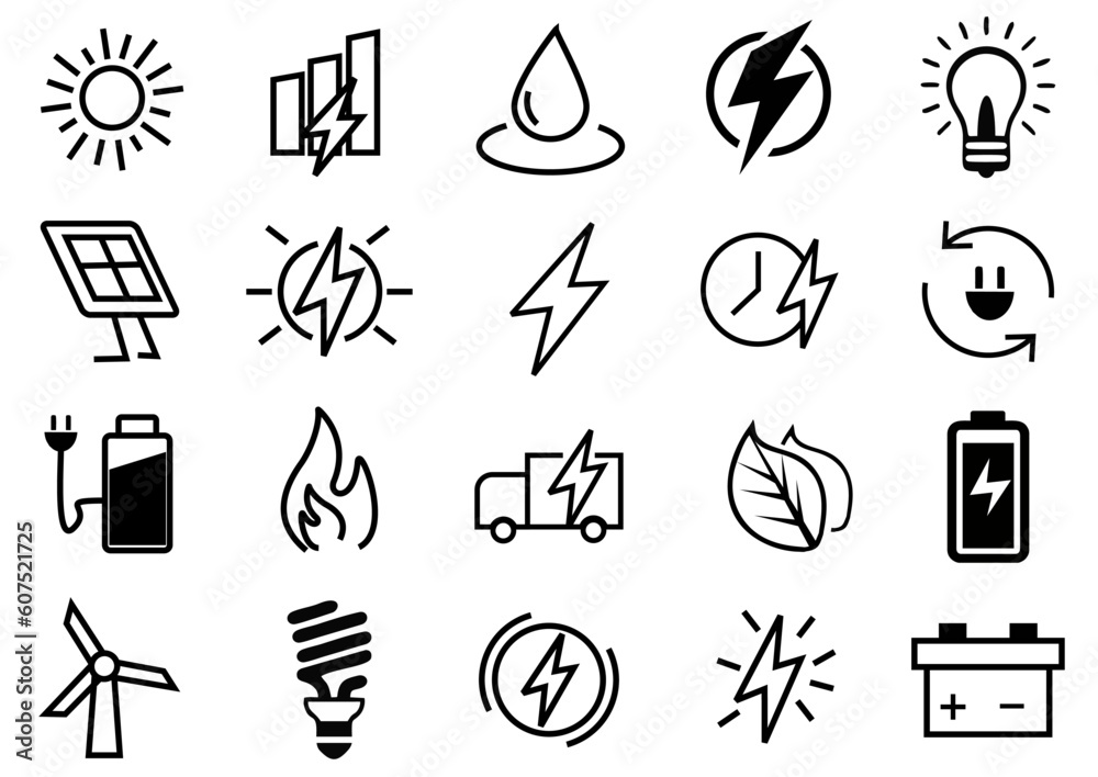 Energy icons set. power icons illustration vector. contains such icons as electric, water, solar ...