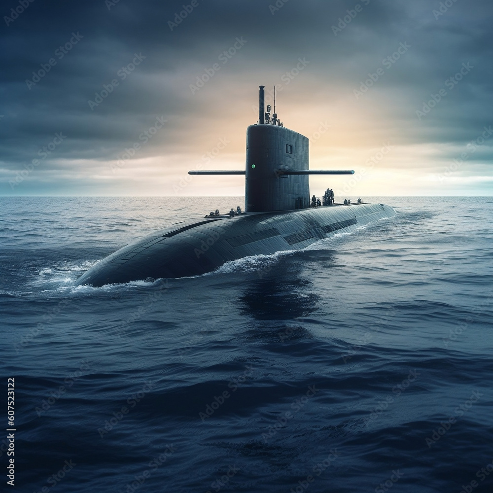 Nuclear Submarine Launching Torpedo Missile in the Open Sea, generative ...