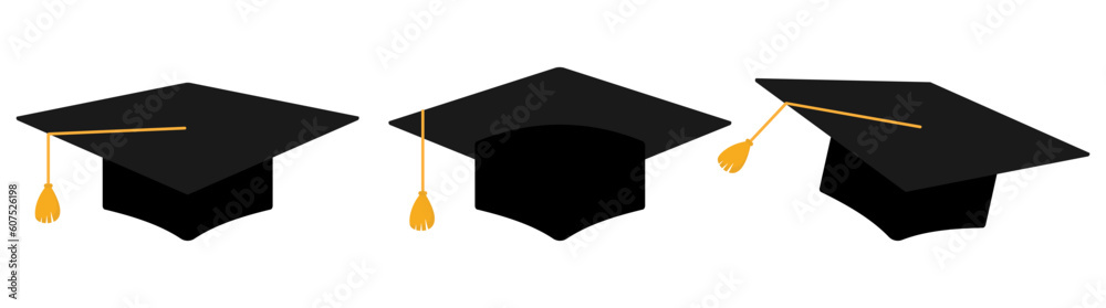 Graduation square hat set. Education cap collection. Vector ...