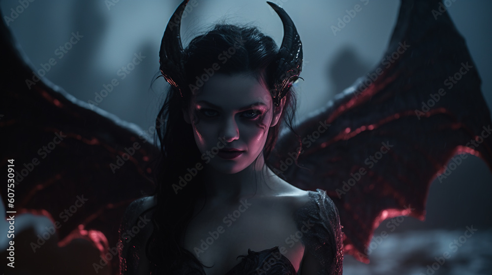 A mythical seductive succubus with horns, generative AI illustration Stock Illustration | Adobe ...