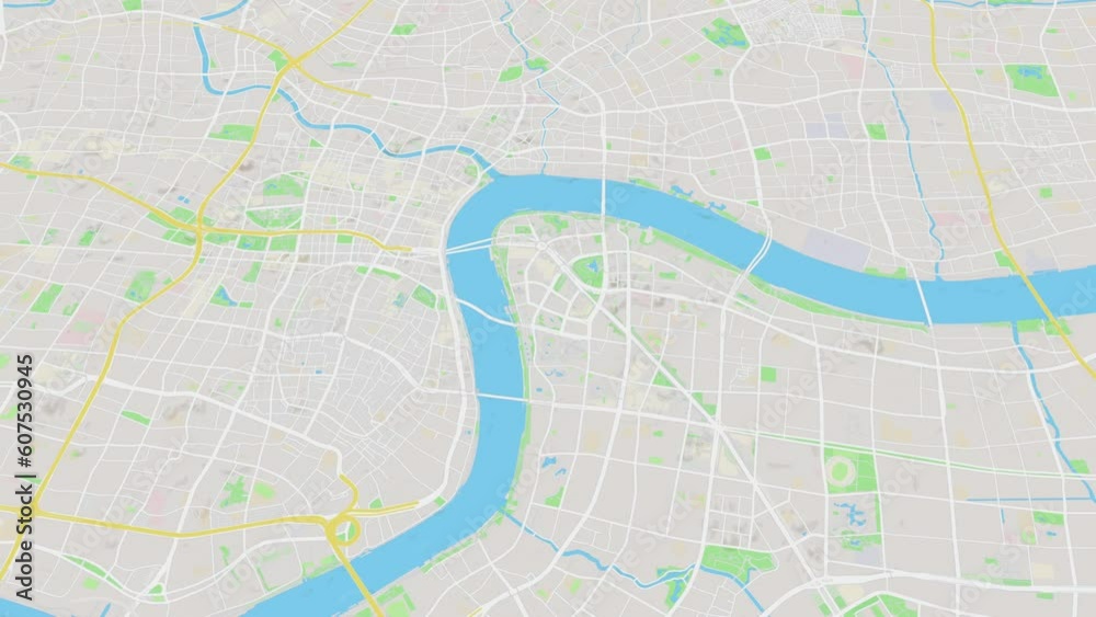 Common simple Shanghai map background loop. Spinning around China city ...