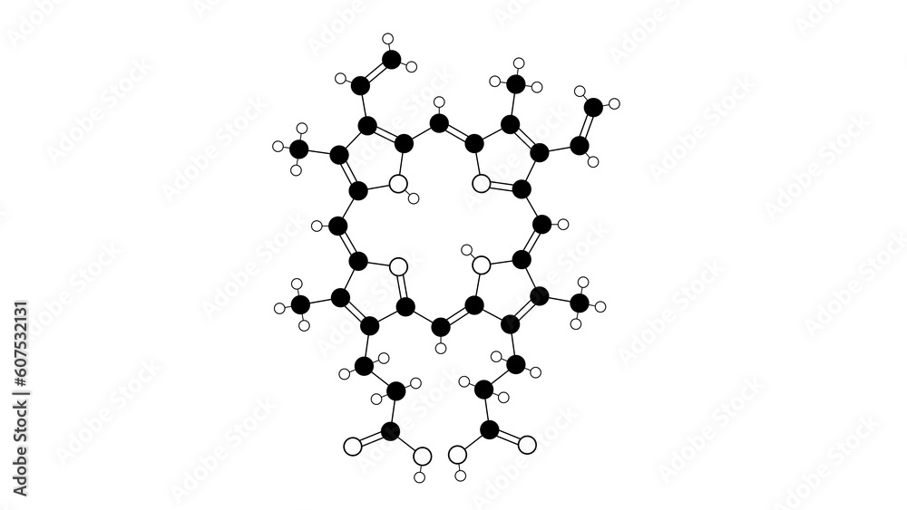 protoporphyrin ix molecule, structural chemical formula, ball-and-stick ...